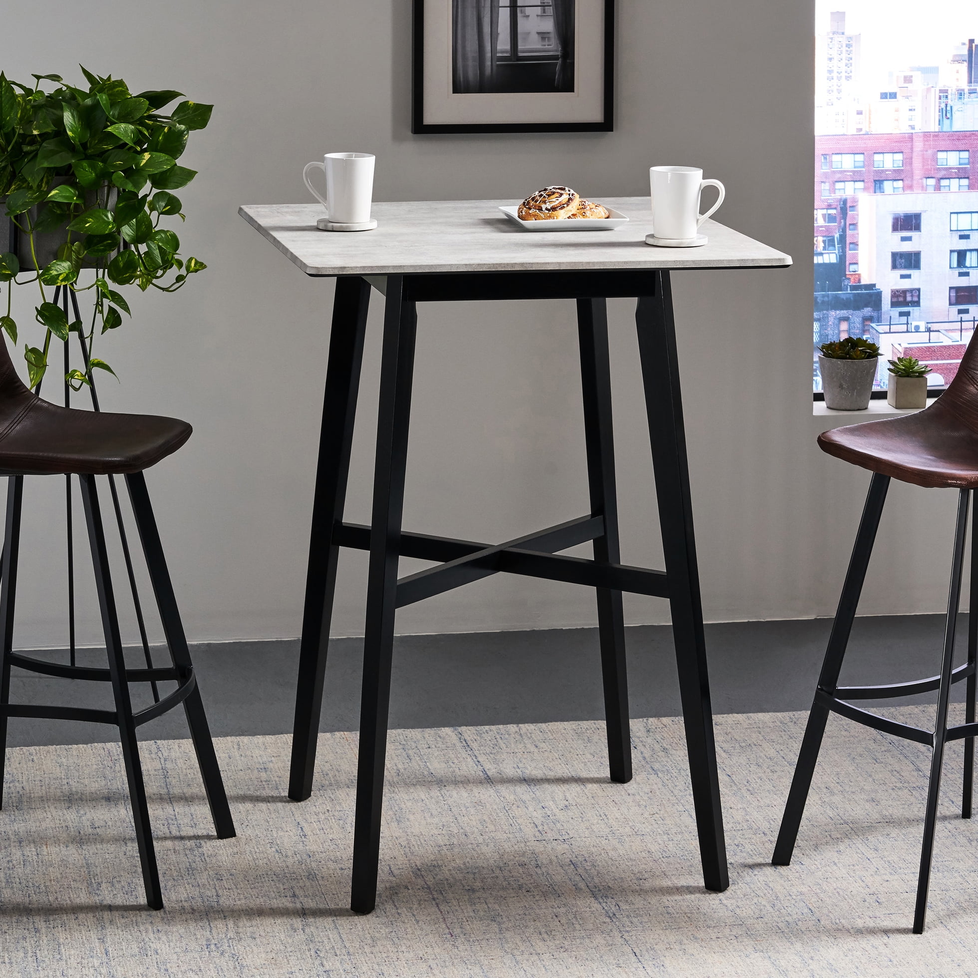 Modern 42" Bar Table With Gray Laminate Top And Strong Black Rubberwood ...