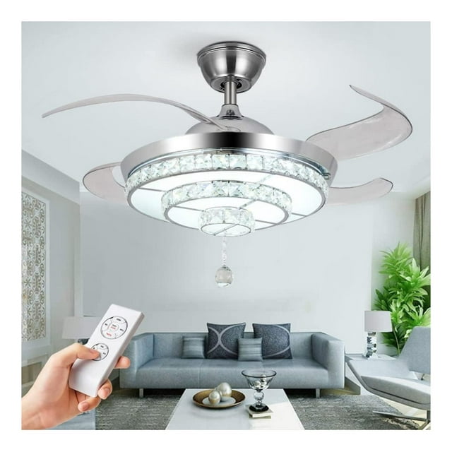 Modern 42'' Crystal Chandelier Ceiling Fan with LED Light Kit and ...