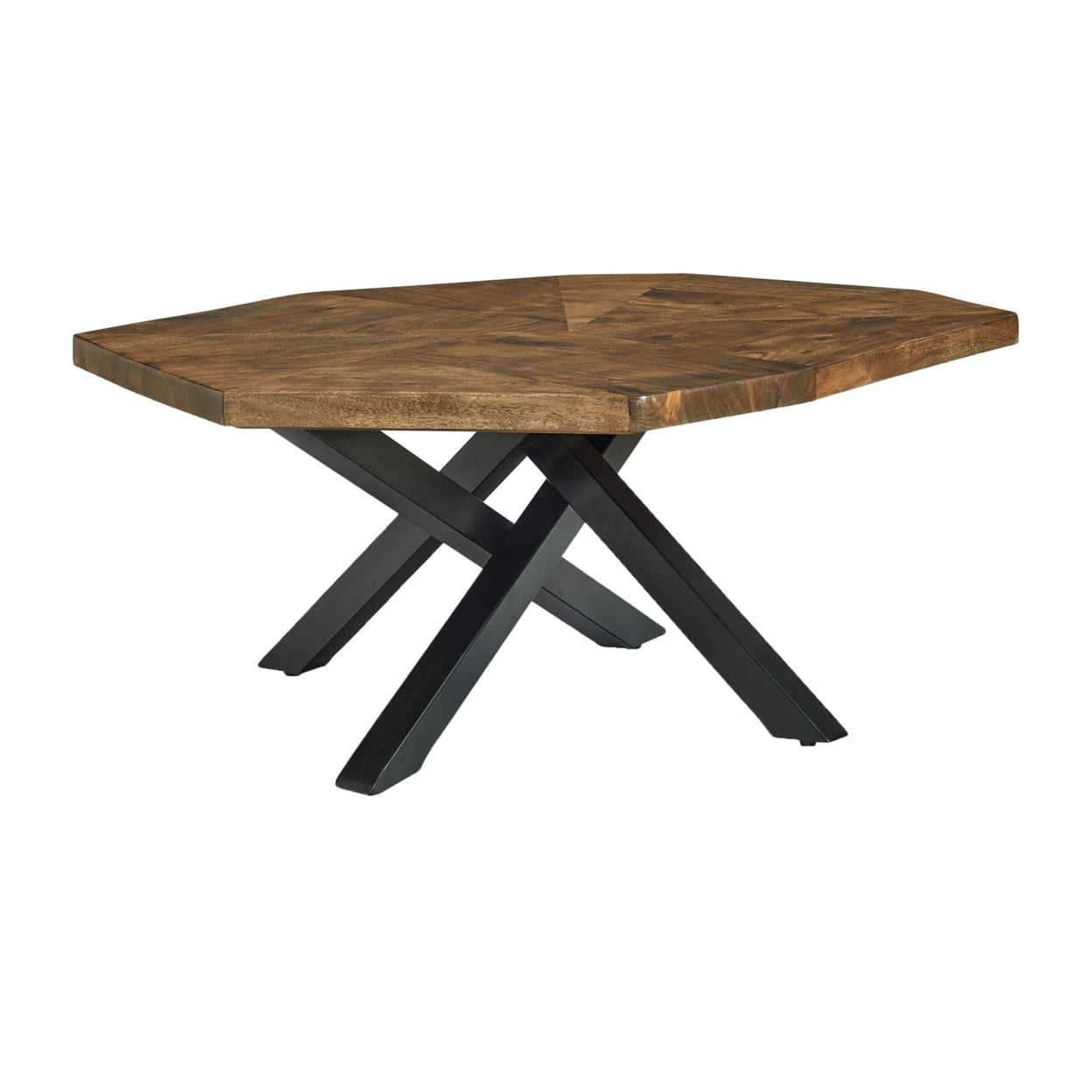 Modern 42 Inch Coffee Table Acacia Wood Surface Crossed Metal Base ...