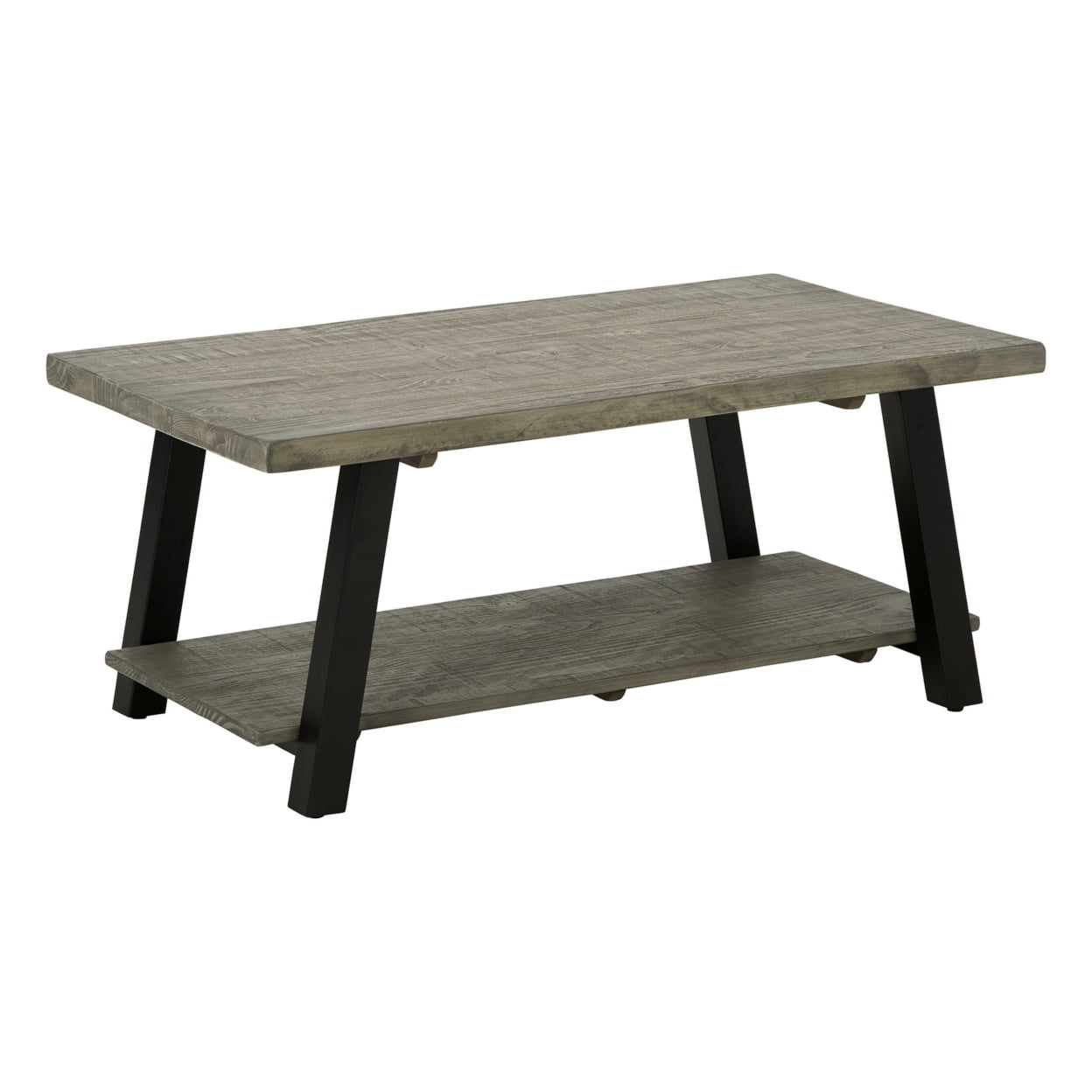 Modern 42 Inch Coffee Table Solid Pine Wood Top Metal Base Muted Gray ...