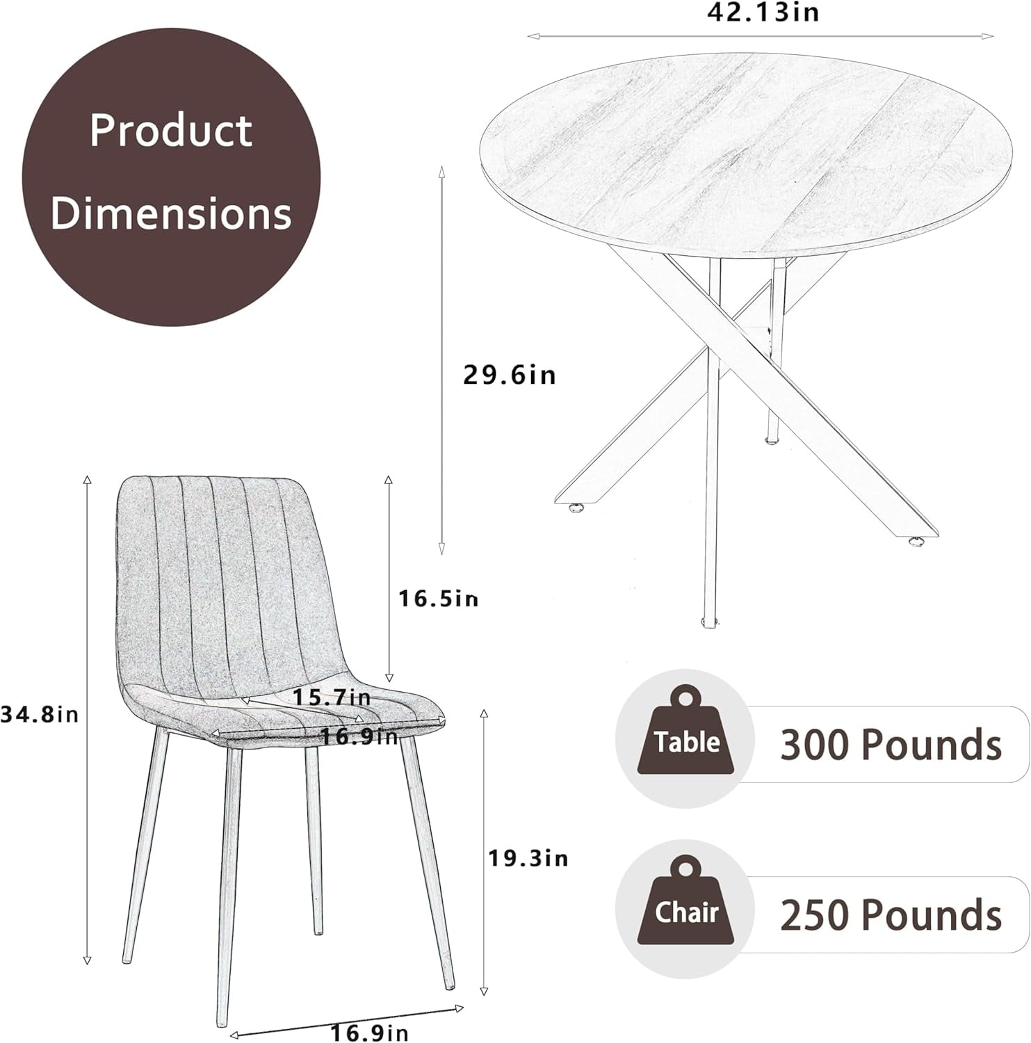 Modern 42" Round Dining Table Set for 4, Includes 1 Wooden Circle Table ...