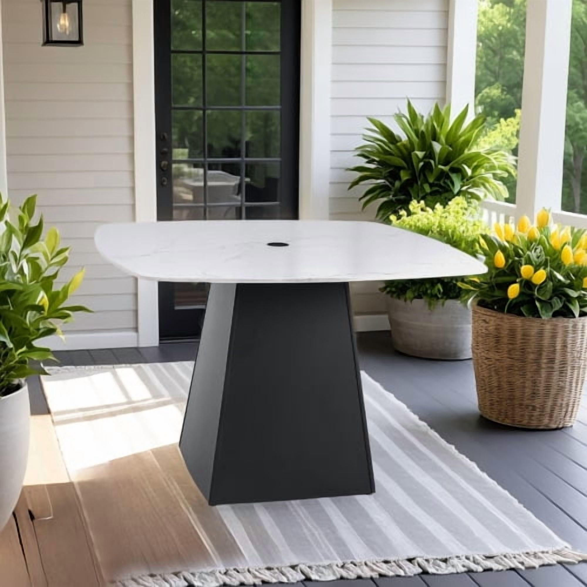 Modern 44" Rounded Square Outdoor Pedestal Dining Table Greek Marble ...