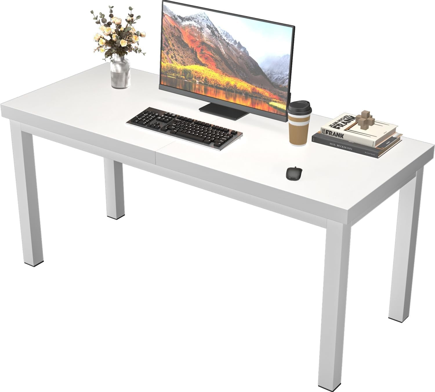 Modern 47 Inch Wood Computer Desk with Thick Desktop - Gaming, Writing ...