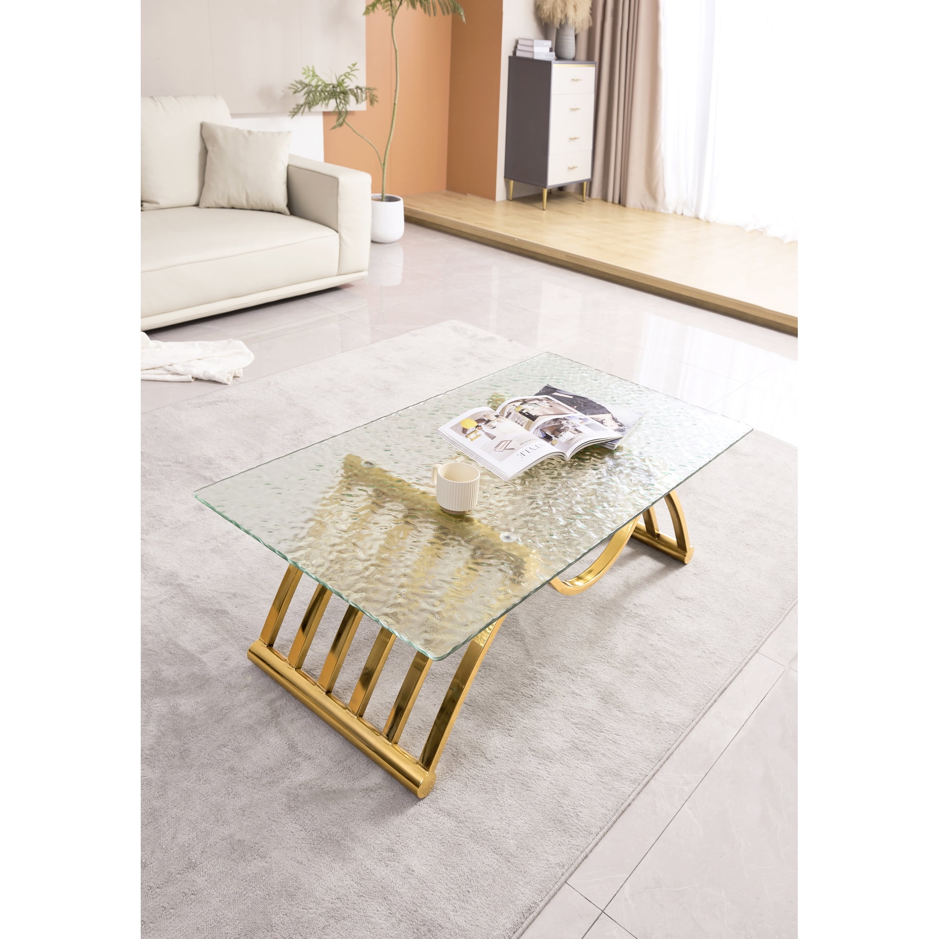 Modern 47" Rectangle Coffee Table In Gold, Stainless Steel With ...