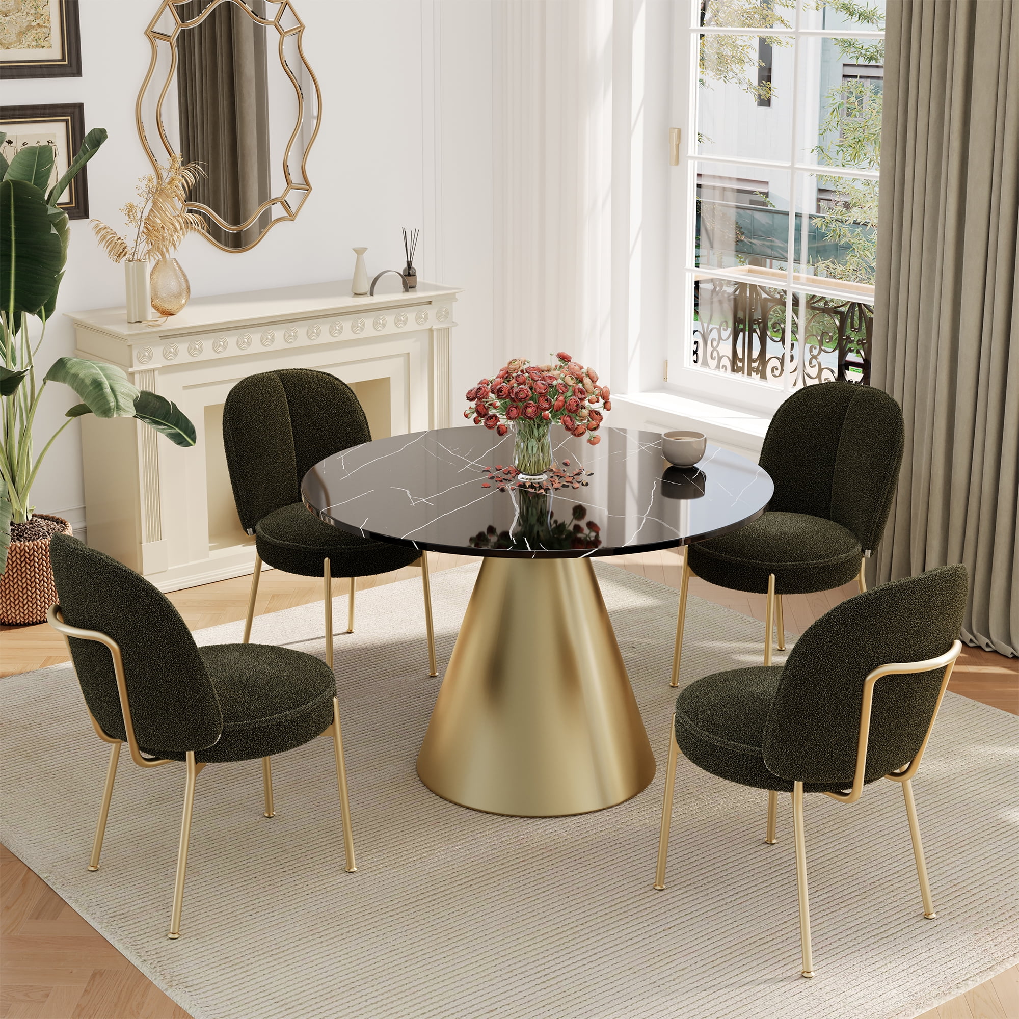 Modern 48-Inch 5 Piece Dining Room Faux Marble Dining Table Set for 4, Army Green - Walmart.com