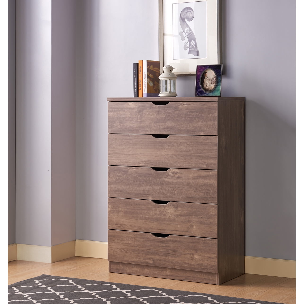 Modern 5 Drawer Chest Dresser- Hazelnut - Walmart.com