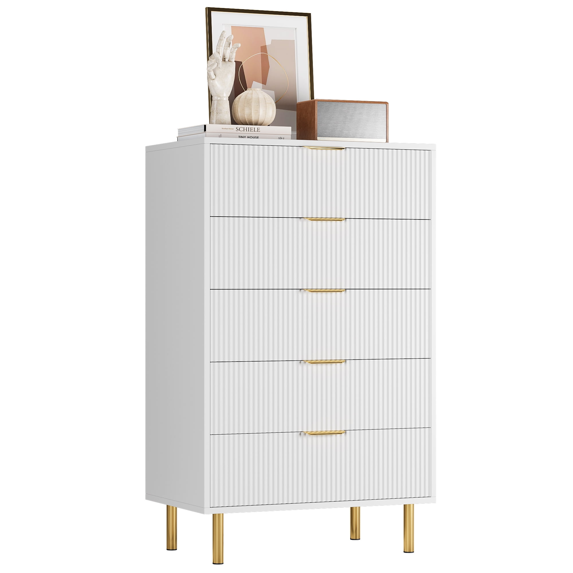 Modern 5 Drawer Dresser for Bedroom with Gold Handle and Large Drawer ...