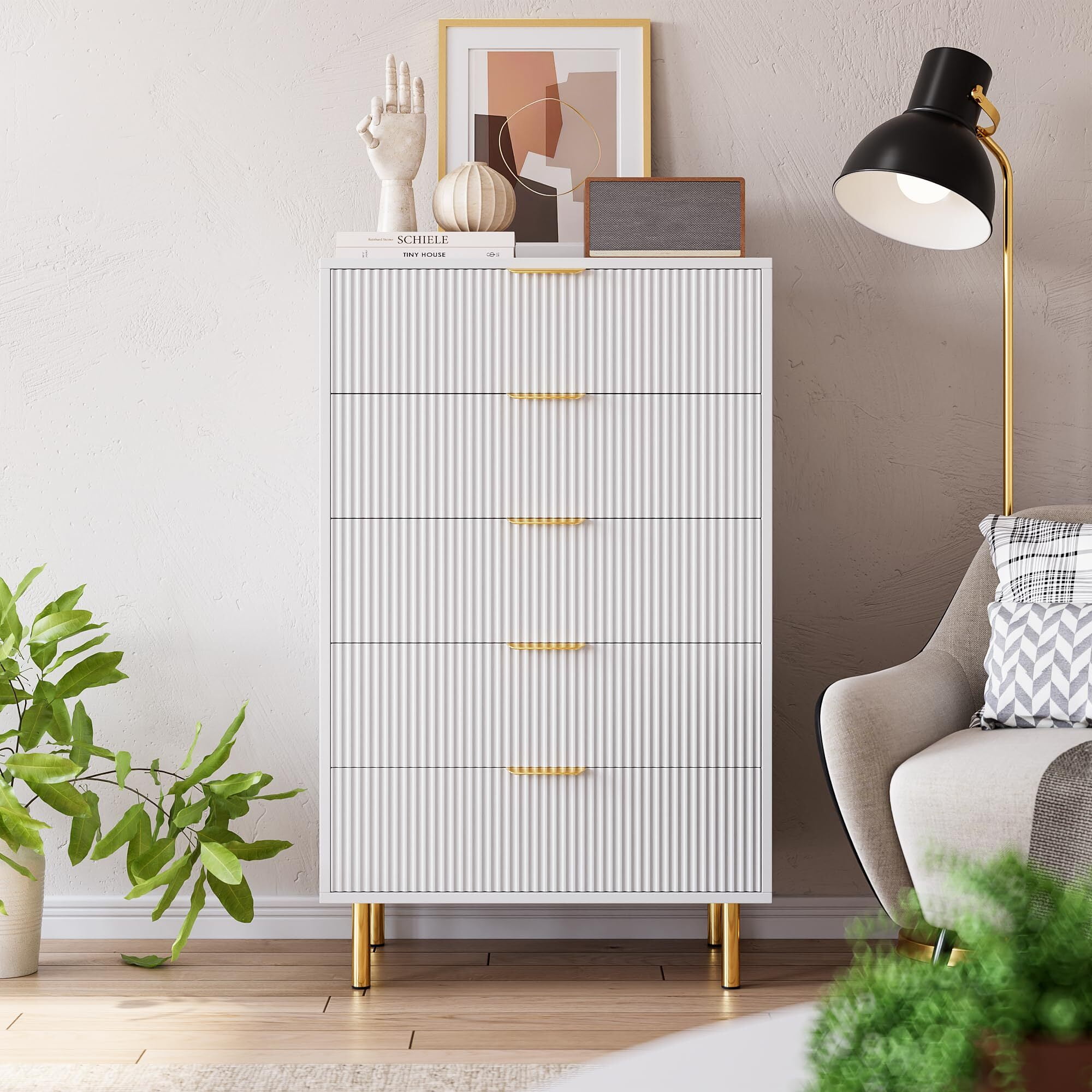 Modern 5 Drawer Dresser for Bedroom with Gold Handle and Large Drawer ...