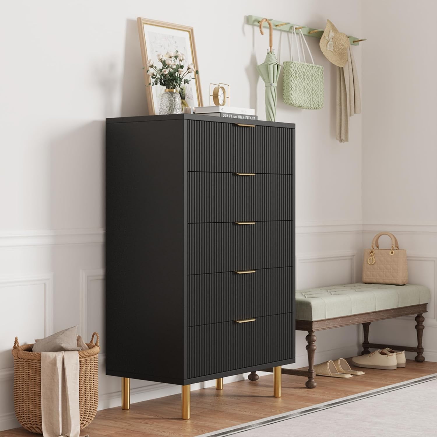 Modern 5 Drawer Dresser for Bedroom with Gold Handle and Large Drawer ...