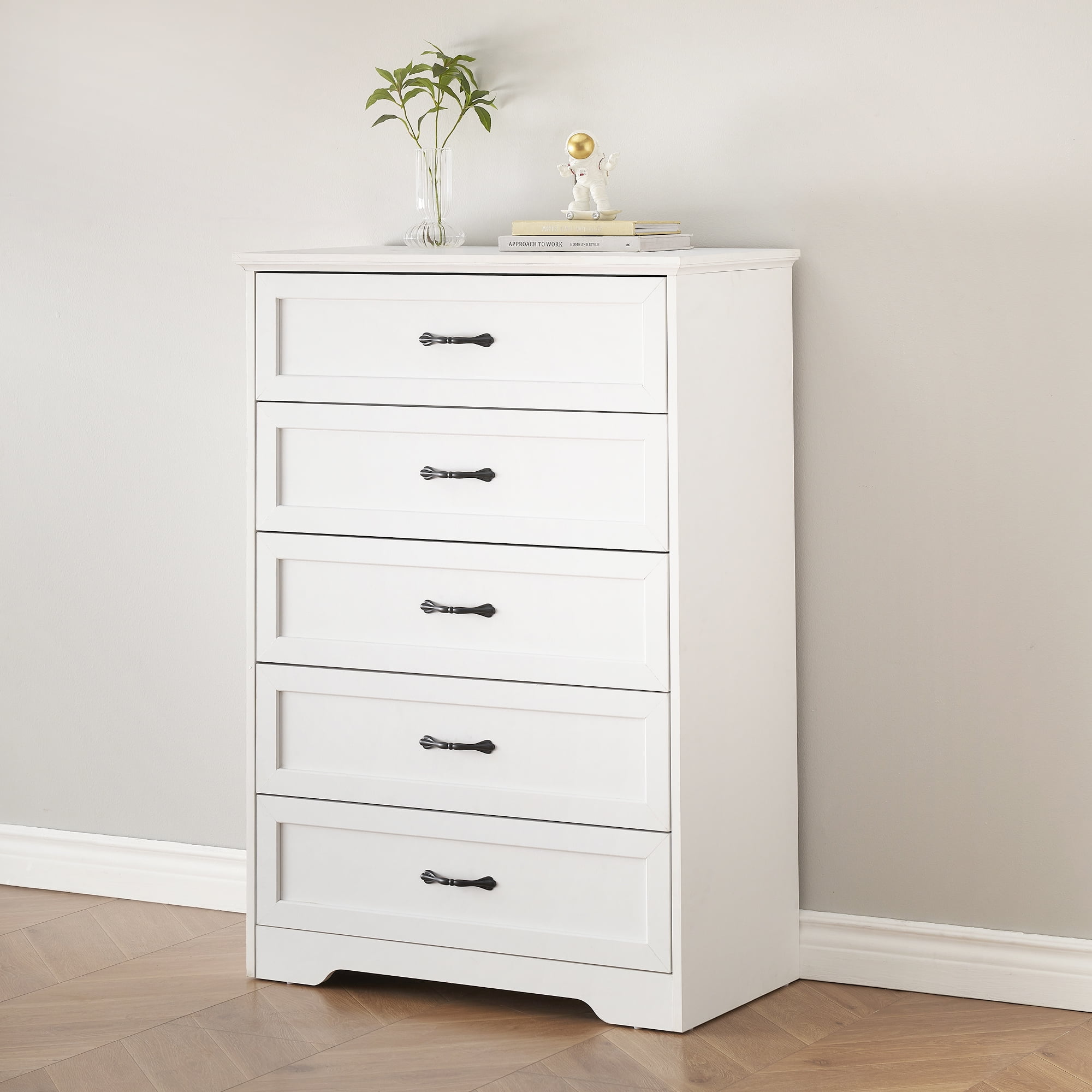 Modern 5 Drawer Dresser for Bedroom – Tall White Chest with Large ...