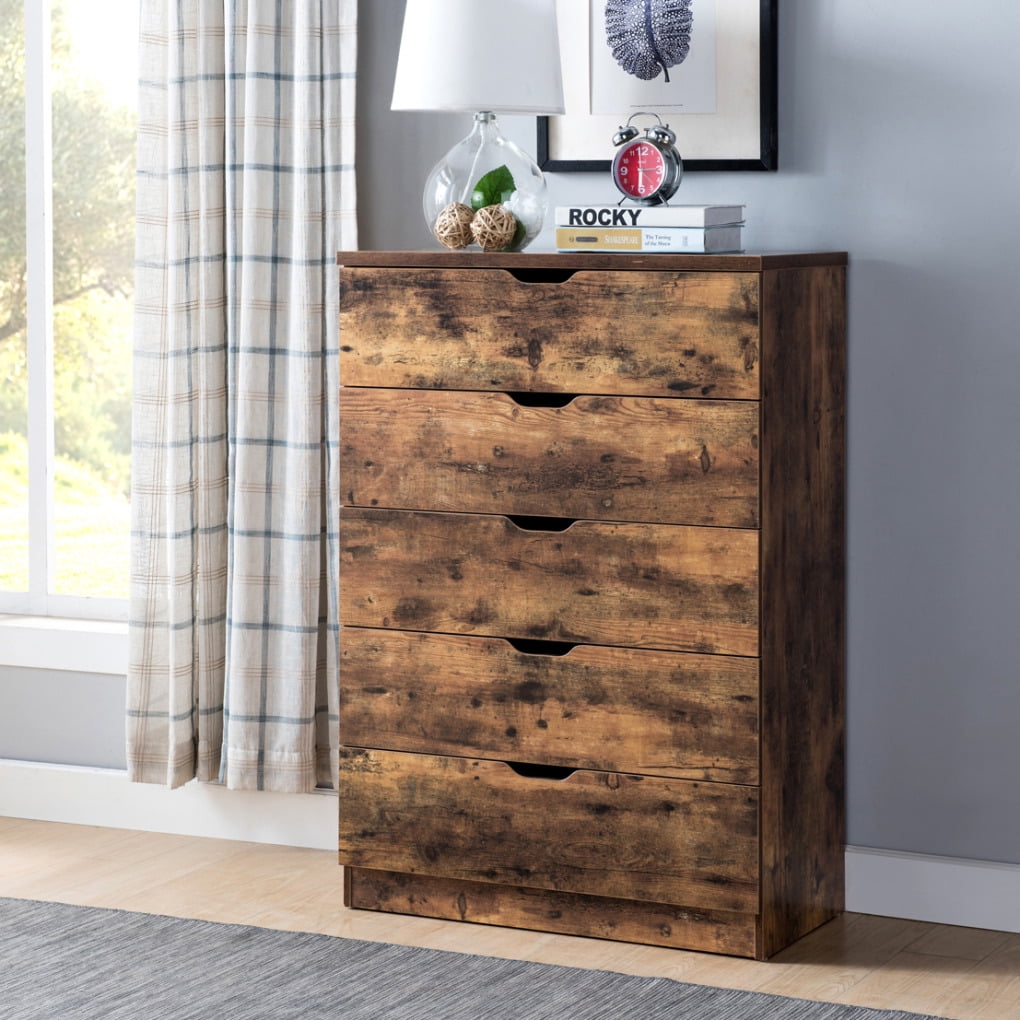 Modern 5 Drawer Dresser with Cutout Handle, Chest of Drawers, Storage ...