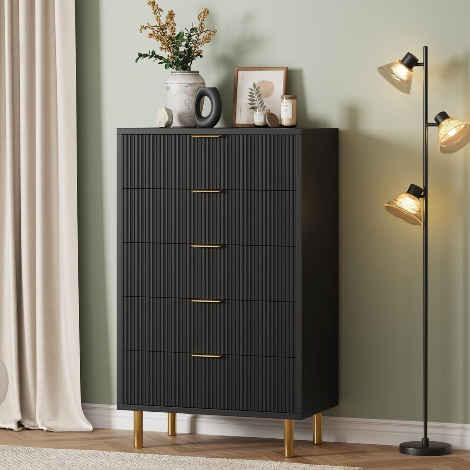 Modern 5 Drawer Dresser for Bedroom with Gold Handle and Large Drawer ...