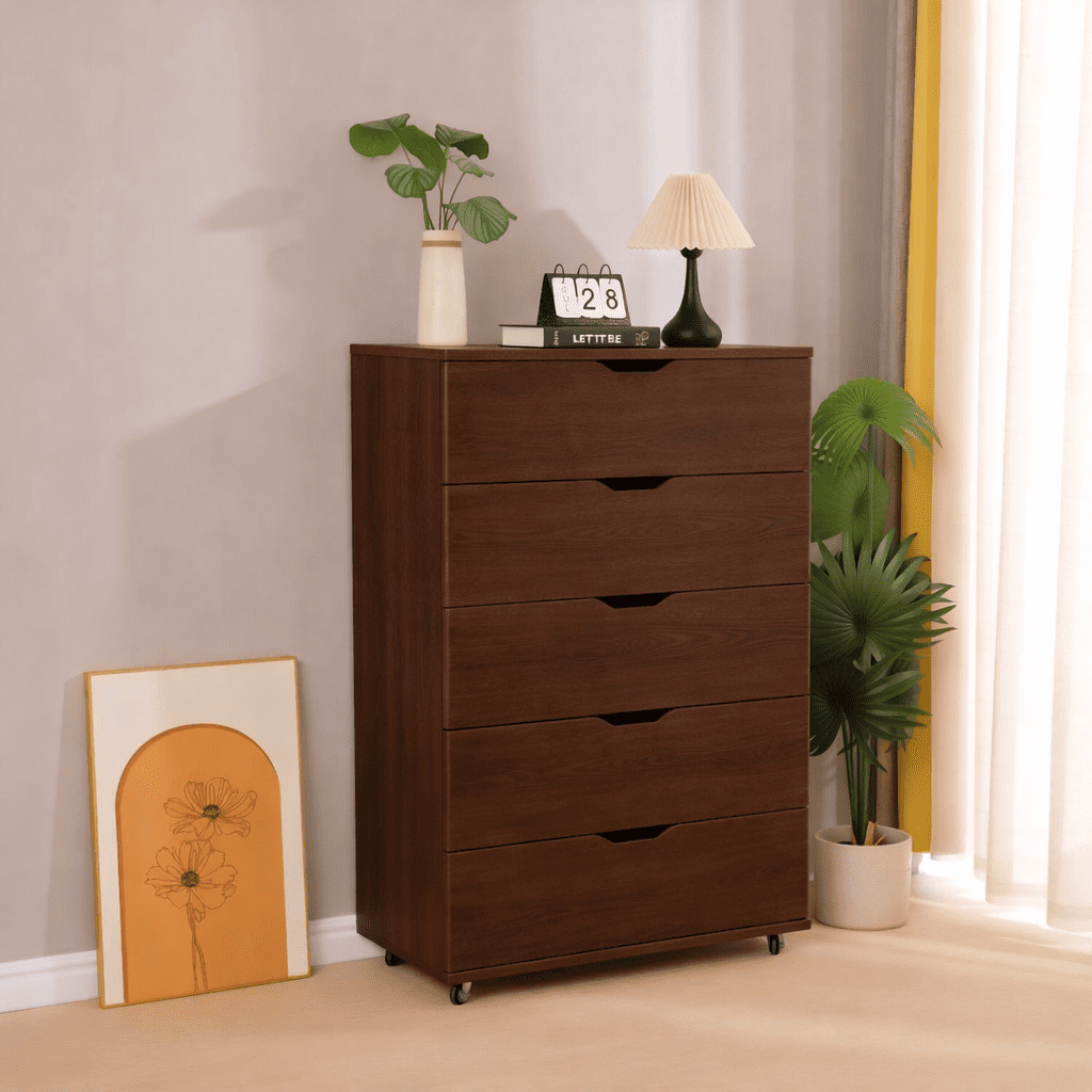 Modern 5 Drawer Dresser with Wheels Rolling Storage Cabinet for Bedroom ...