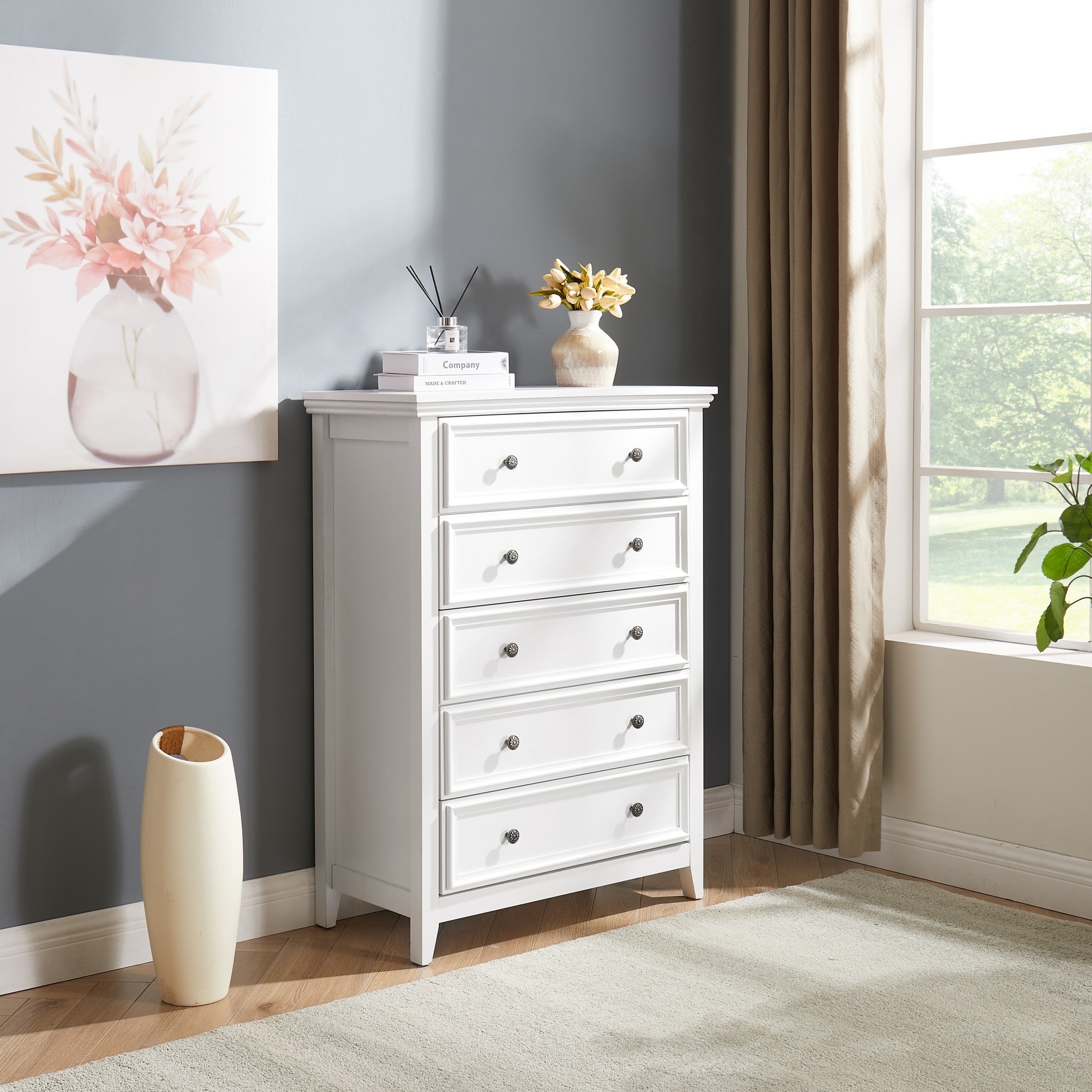 Erreganti 5 Drawers Dresser Cabinet, Chest of Drawers Storage Clothes ...
