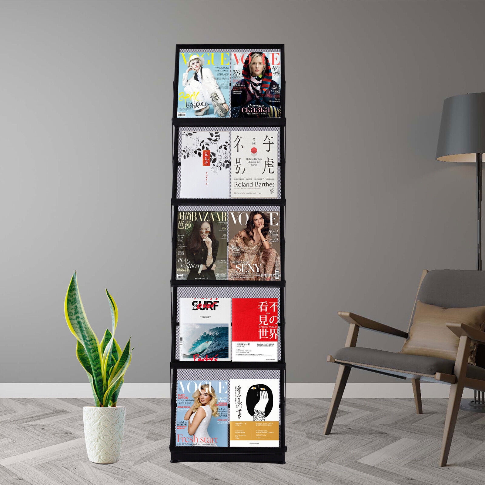 Modern 5-Layer Foldable Magazine Rack Newspaper Storage Stand Book ...