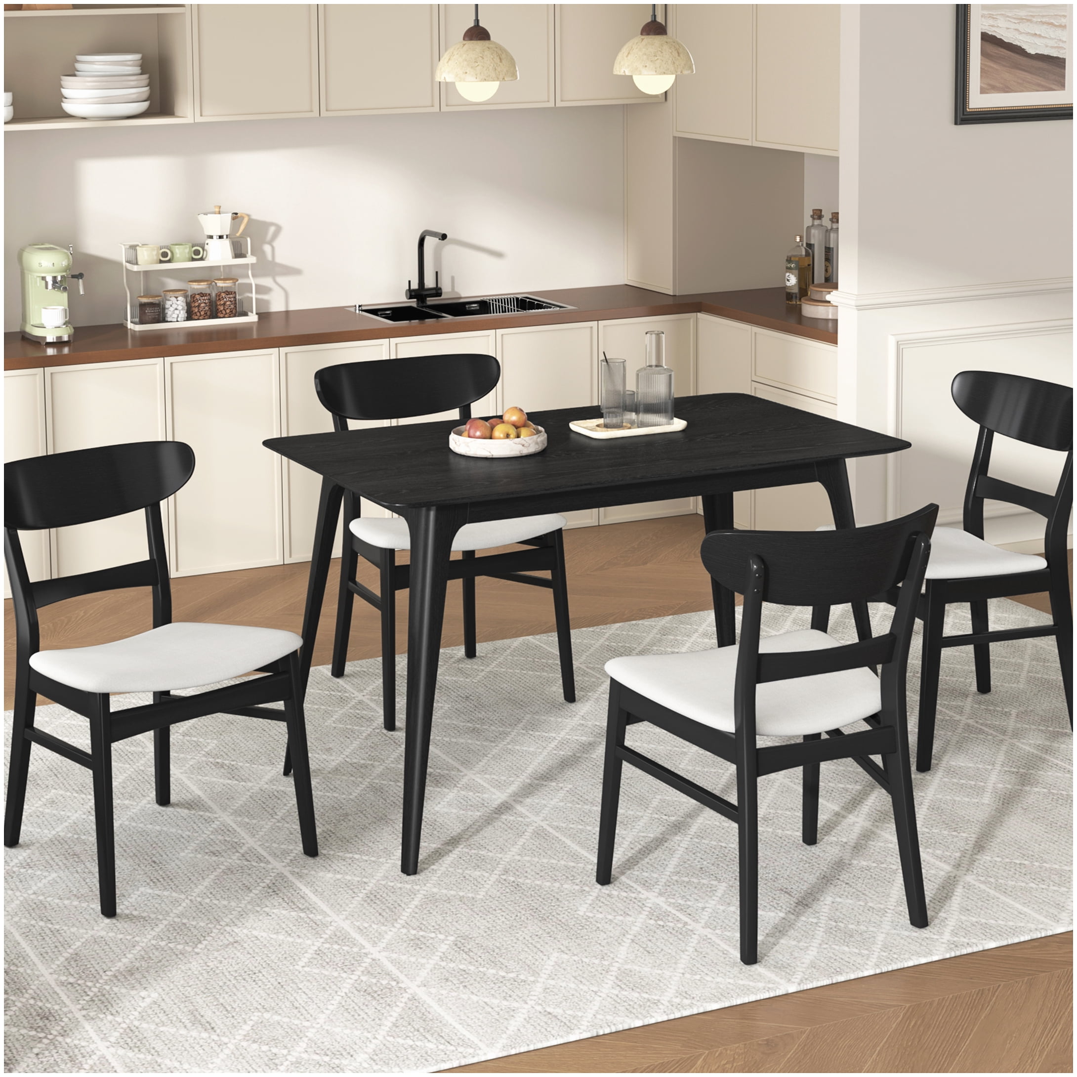 Modern 5-Piece Dining Room Set, Upholstered Seating and Rubberwood ...