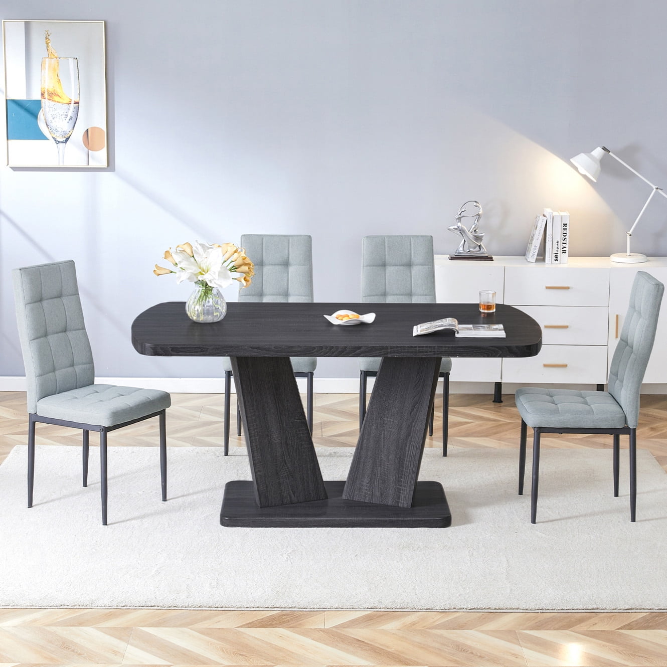 Modern 5-Piece Dining Table Set with 1.8" Thick Reinforced MDF Tabletop ...