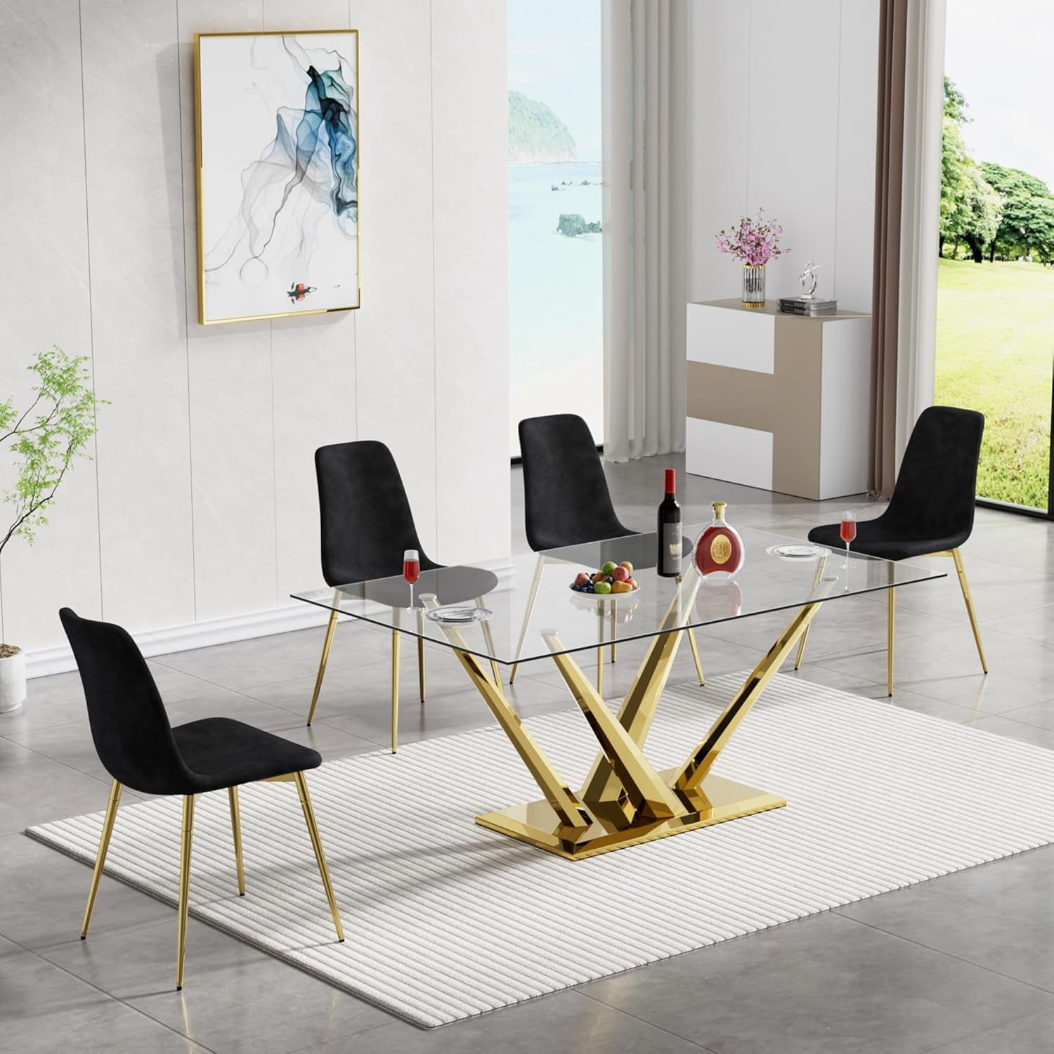 Modern 5 Piece Dining Table Set,Luxury Kitchen Dining Room Table Set ...