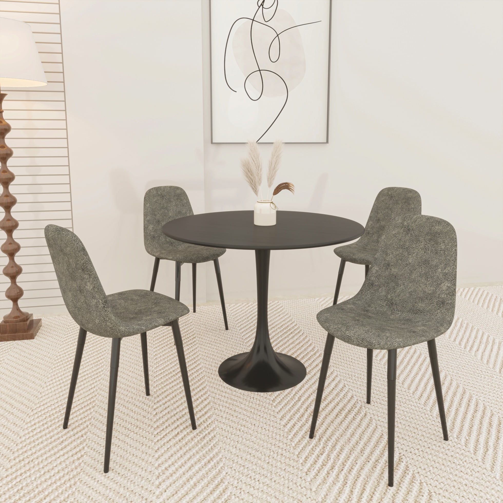 Modern 5-Piece Round Dining Table Set, MDF Table-Top Table with Metal ...