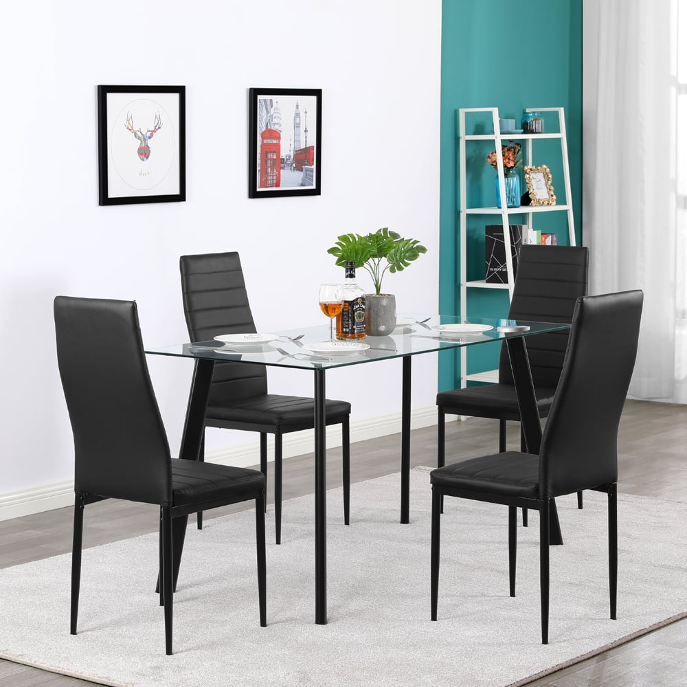 Dining Table with Chairs Set, Seizeen 5 Pieces Dining Room Set w/ Tempered Glass Table & 4 ...