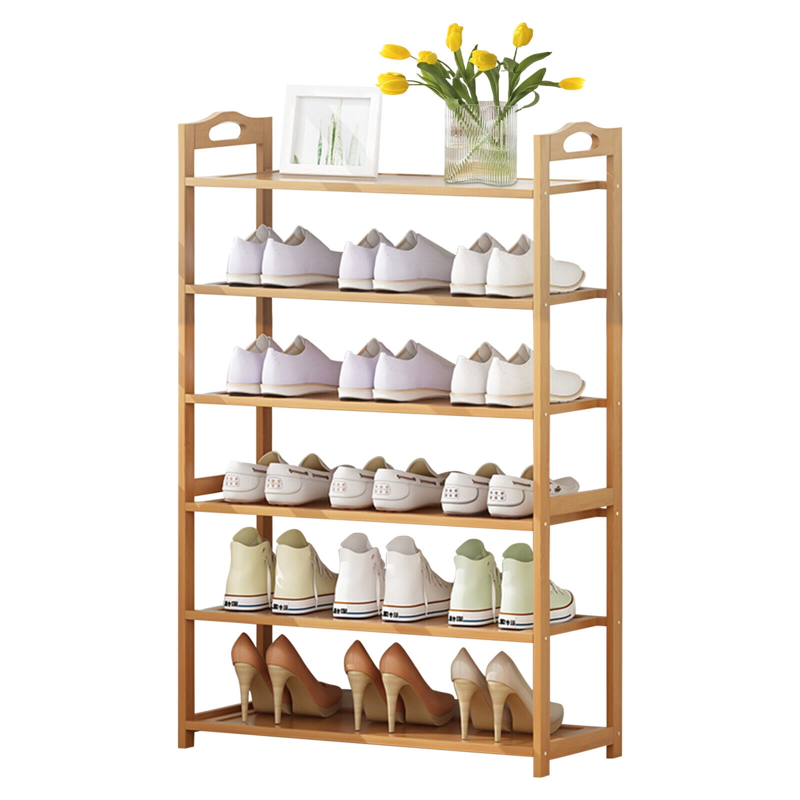 Modern 5 Tier Brown Shoe Rack Floor Mount Bamboo MDF Entryway Shoe ...