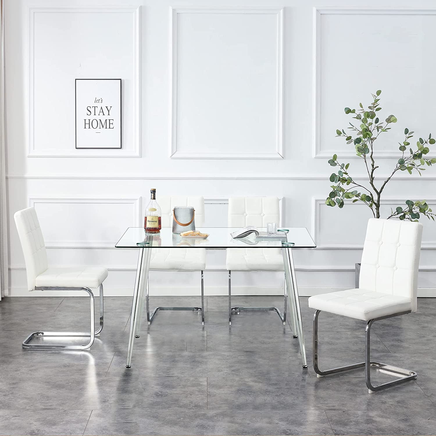 Modern 51 inch Transparent Dining Table and 4 Dining Chairs Set for ...