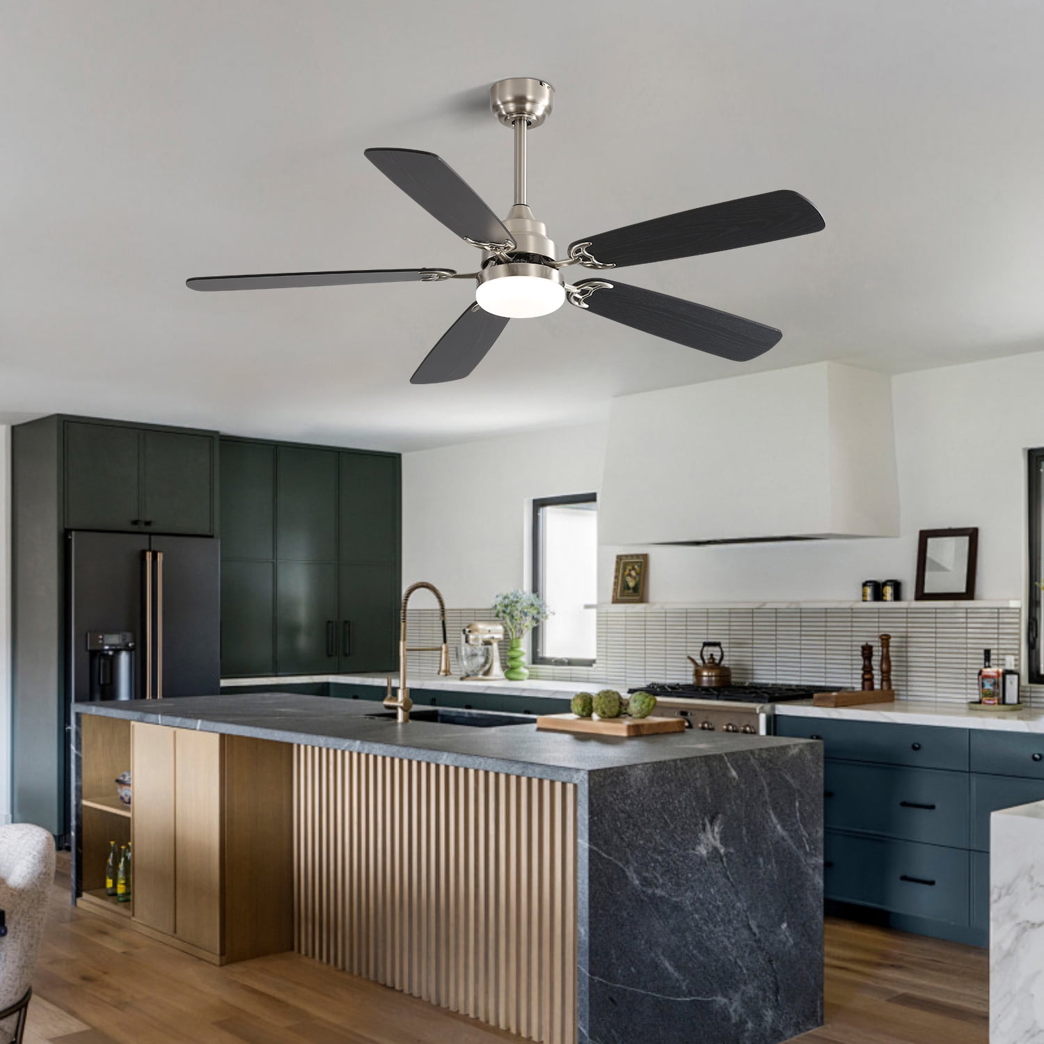 Modern 52 Inch Led Ceiling Fan With 110V 6 Speed Wind 5 Blades Remote Control Reversible DC ...