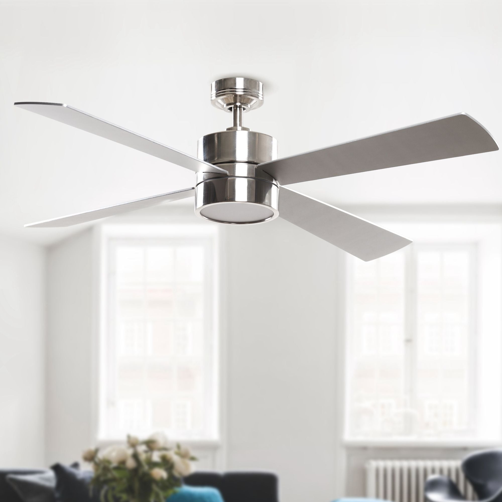 Modern 52-in 4-Blade Brushed Chrome LED Ceiling Fan with Light and ...