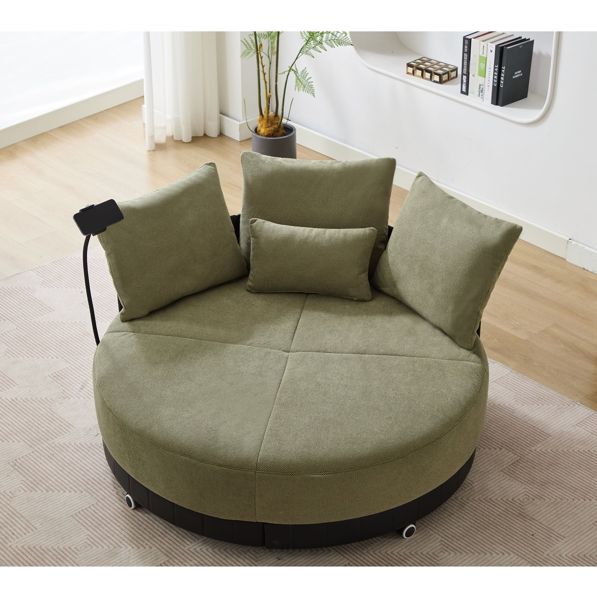 Modern 53.32'' Swivel Chair, 360° Rotation, Upholstery, With 2 Throw ...