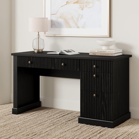 Modern 54" Executive Office Desk with Fluted Details & Charging Station ...