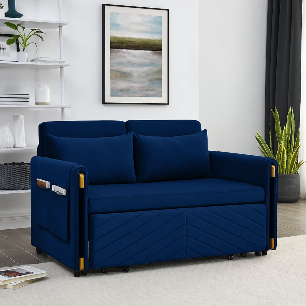 Modern 54" Pull-Out Sofa Bed With 2 Detachable Arm Pockets 2 Pillows ...