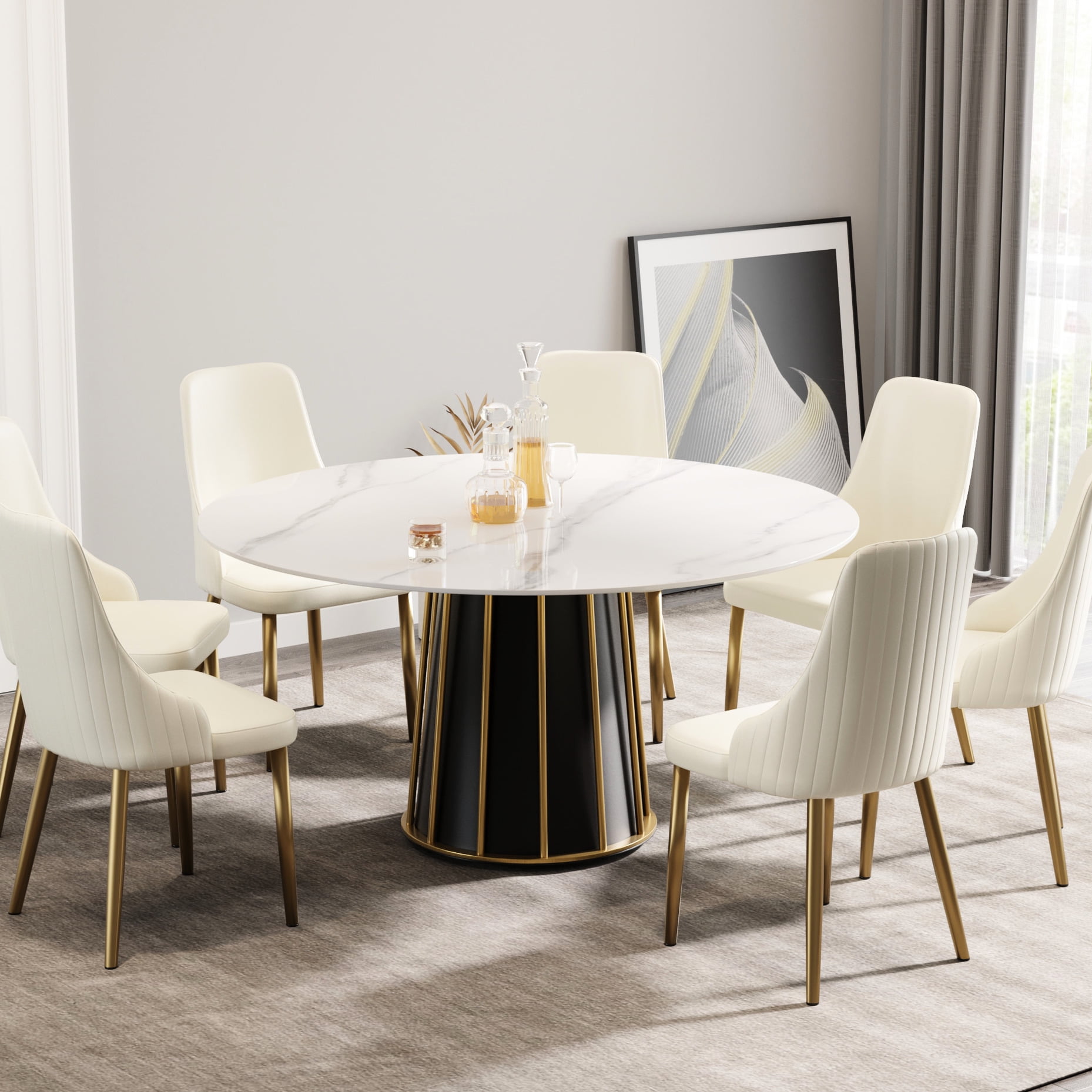 Modern 57.35" Dining Table In White - Sintered Stone Top & Iron Base ...