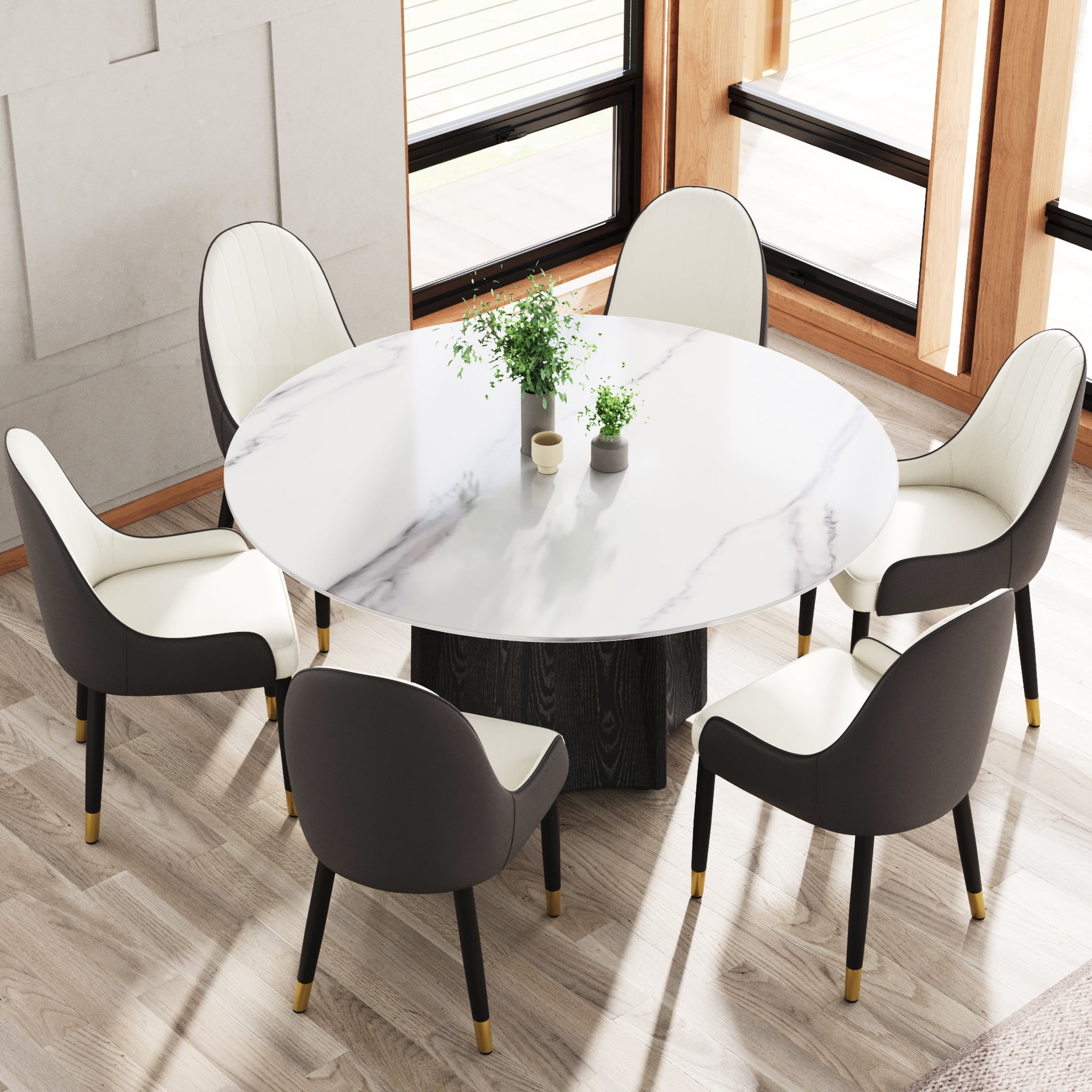 Modern 57.52" White Round Dining Table, Artificial Marble Surface And ...