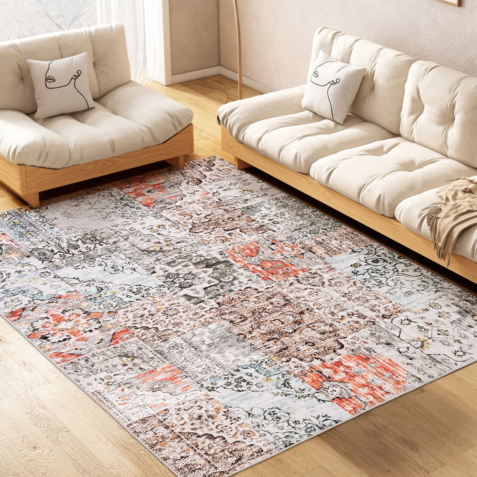 Modern 5x7 Area Rugs for Living Room, Non Slip Machine Washable Retro ...