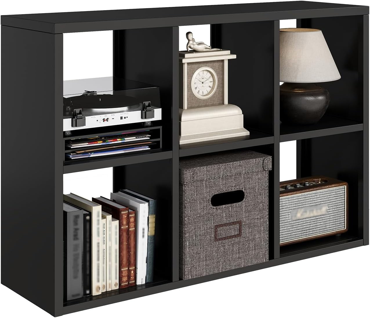 Modern 6 Cube Storage Organizer, Metal Small Bookcase, Short Black ...