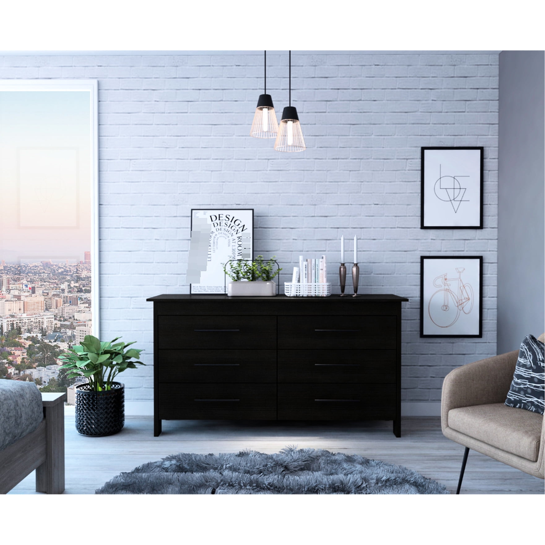 Modern 6 - Drawer Double Dresser | Bedroom Use with Spacious Drawers ...