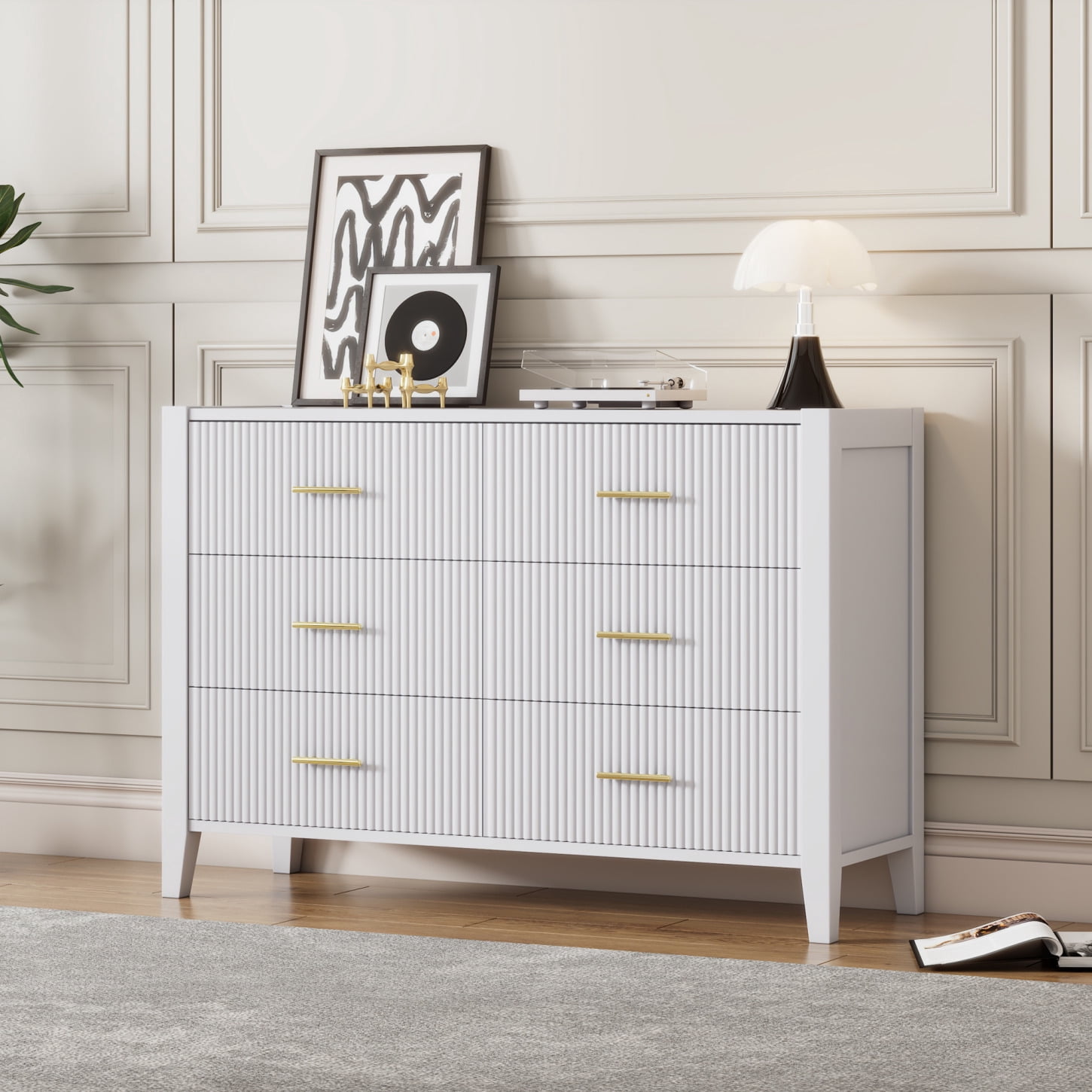 Modern 6 Drawer Dresser for Bedroom, White Wooden Bedroom Furniture ...