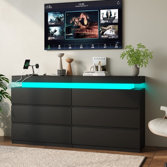 6-Drawer Wardrobe - Sliding Desktop, Power Outlet, Led Light, Charging ...
