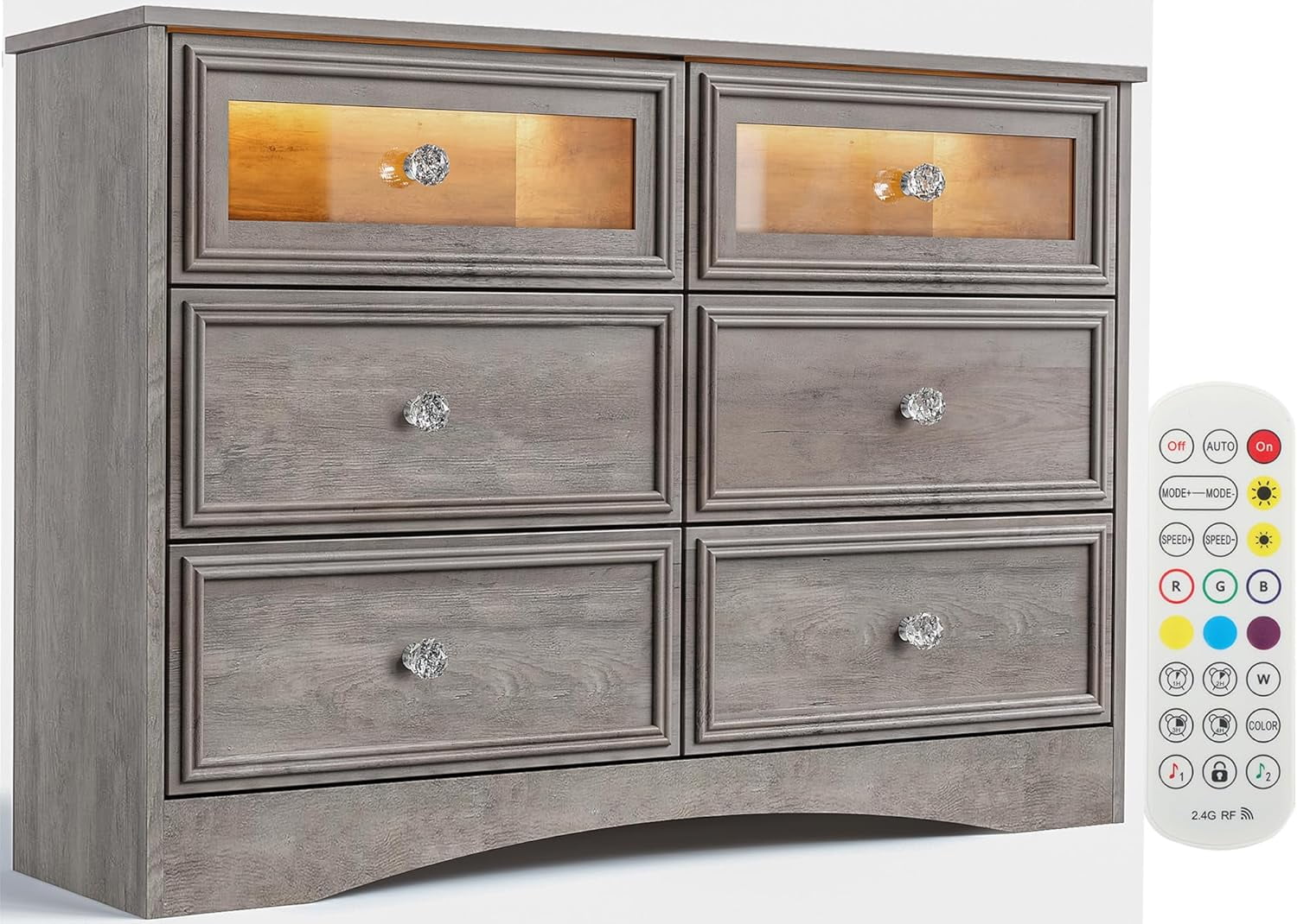 Modern 6 Drawer Dresser with Strip Lights, Dressers for Bedroom, Chest ...