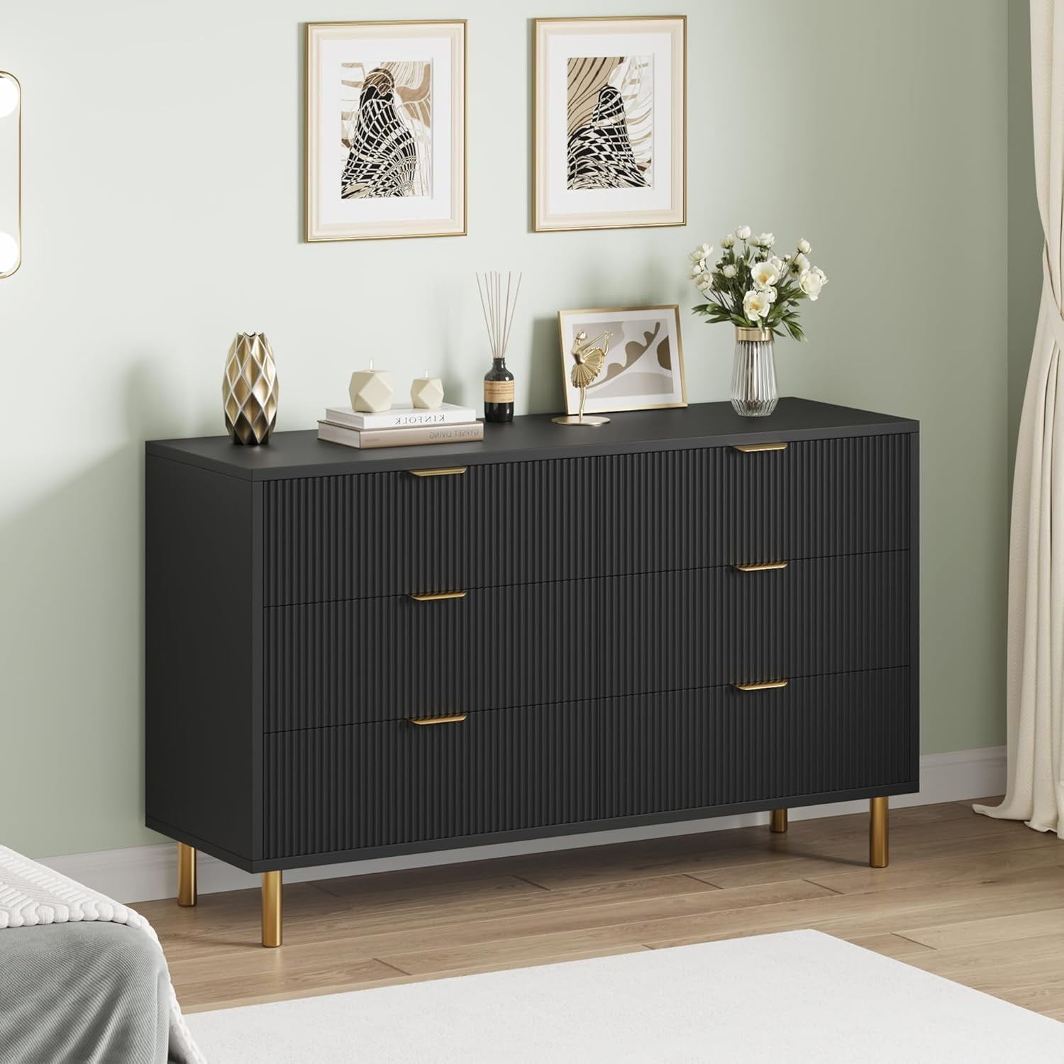 Modern 6-Drawer Dresser for Bedroom with Gold Handles, Wood Double ...