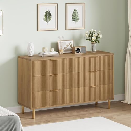 Modern 6-Drawer Dresser for Bedroom with Gold Handles, Wood Double ...