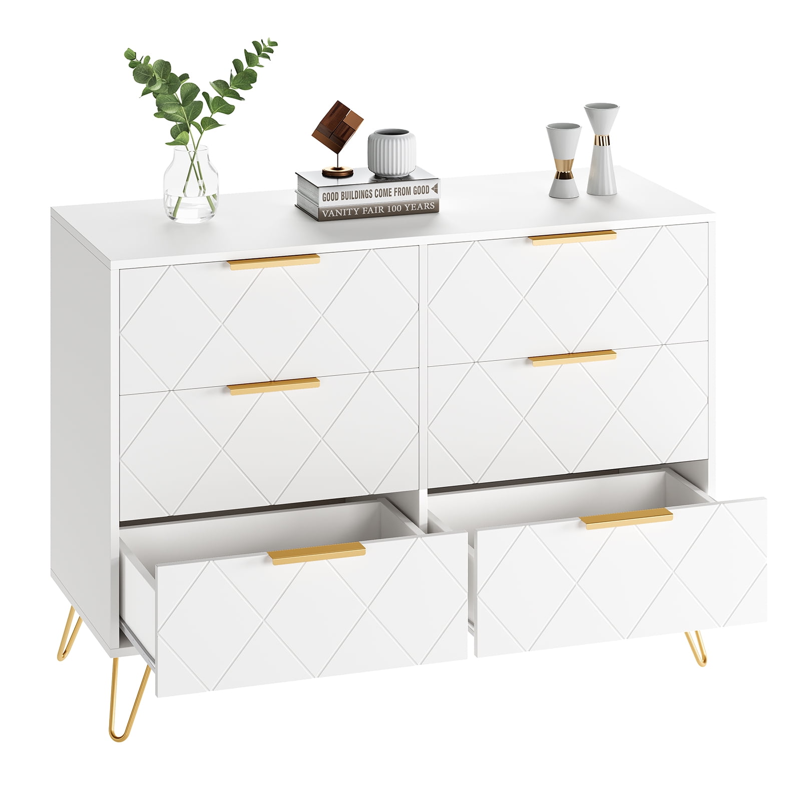 Modern 6-Drawer Dresser with Metal Legs, Multi-Functional Storage for ...