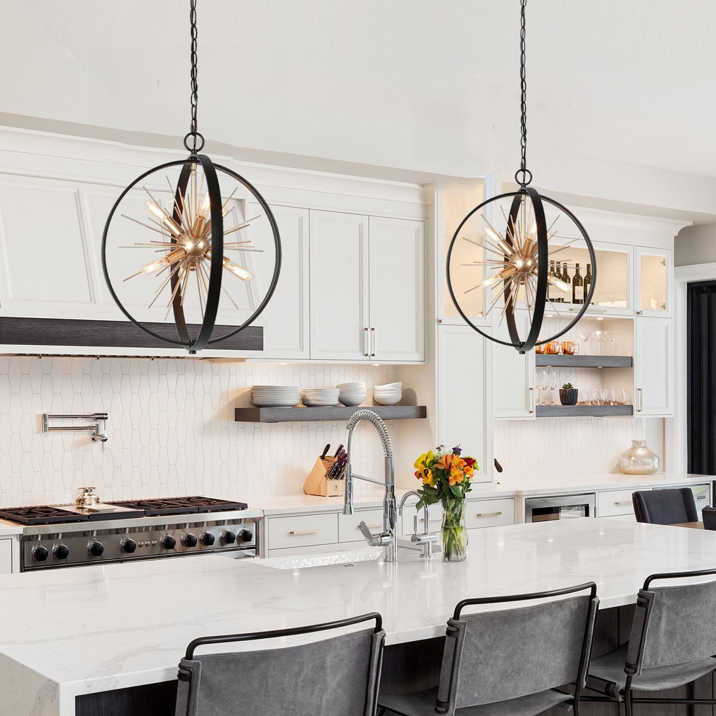 Modern 6-Light Globe Sputnik Chandelier Tinka Farmhouse Lantern Kitchen ...