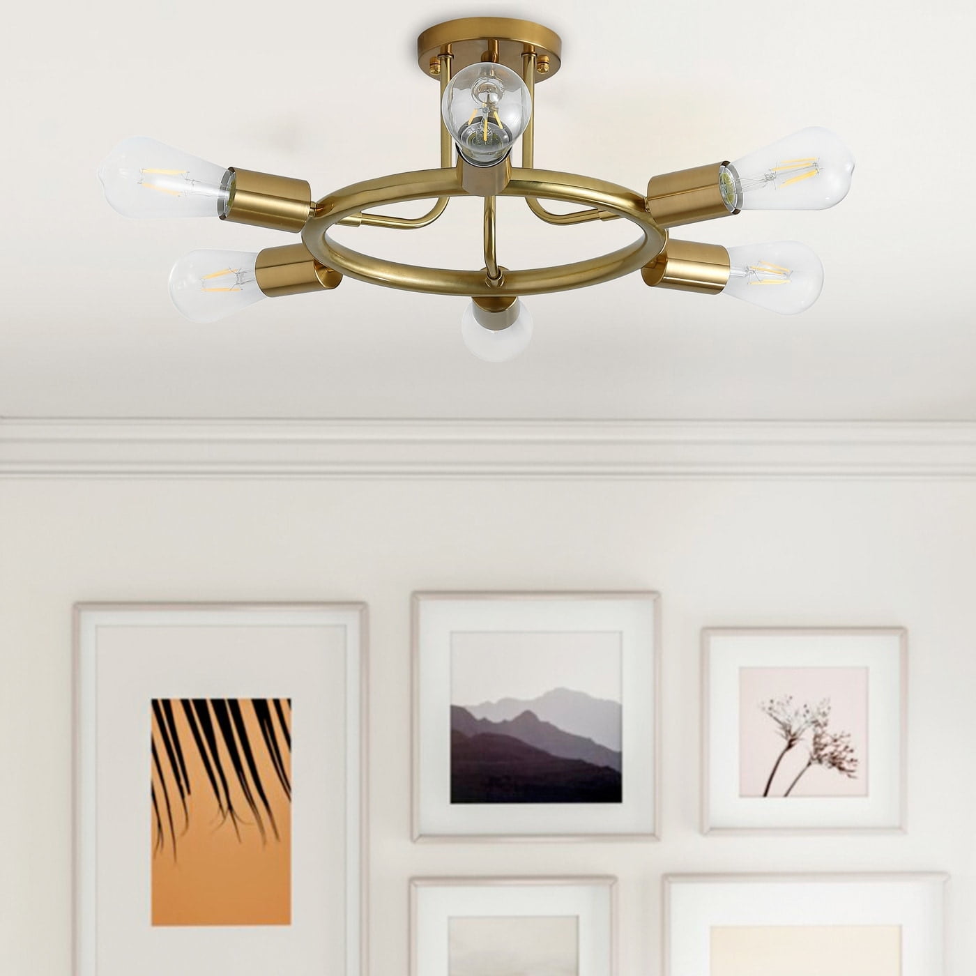 Modern 6-Light Unique Sputnik Semi Flush Mount Ceiling Lamp Gold ...