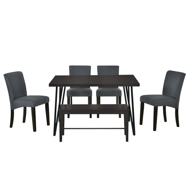 Modern 6-Piece Dining Room Table Set, Wood Kitchen Table Set with V ...