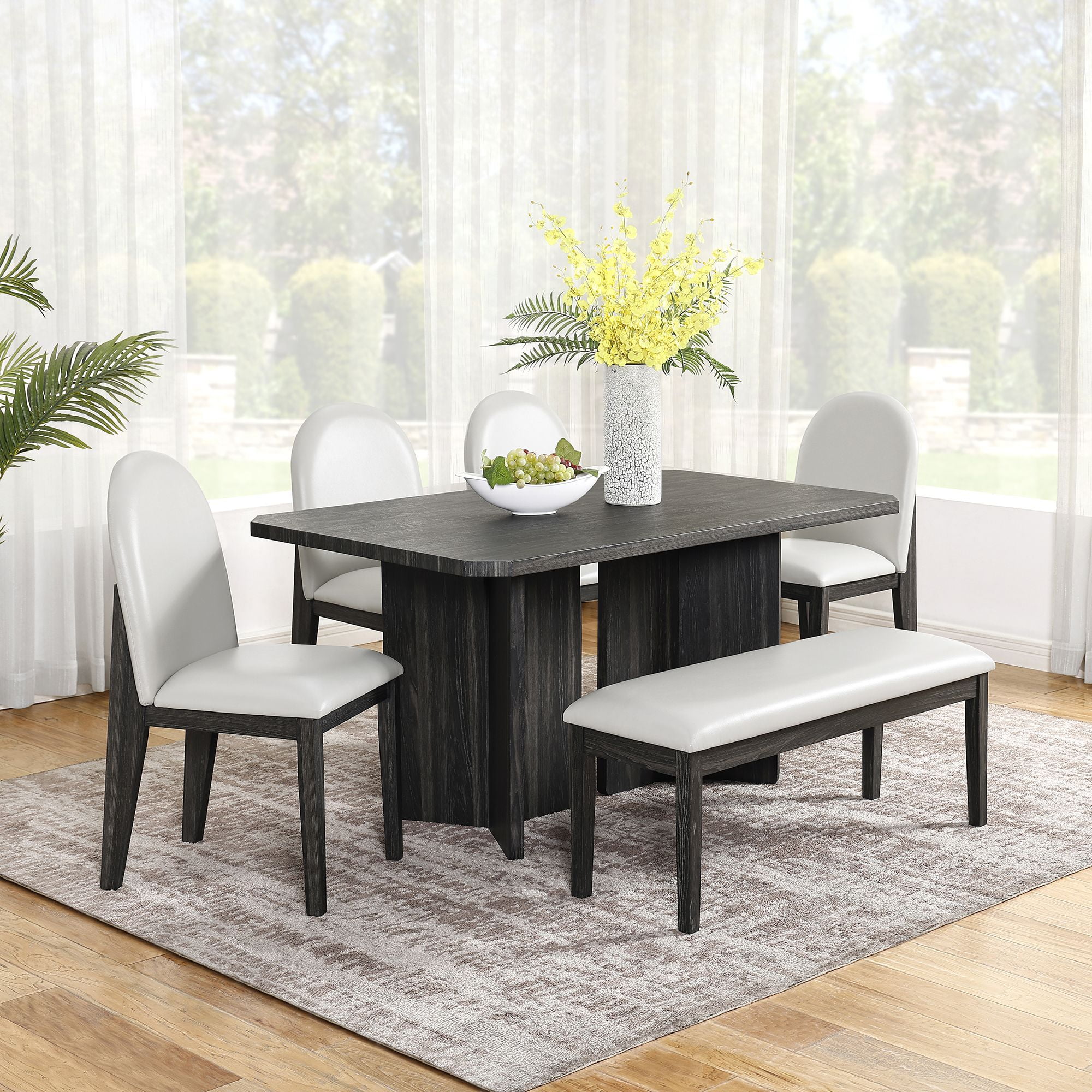 Modern 6-Piece Dining Table Set for 6, 60" L Rectangular Table with 4 ...