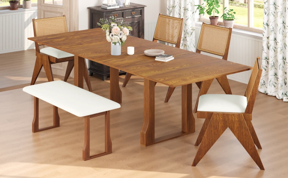 Modern 6-Piece Expandable Dining Table Set with 4 Wicker Back ...