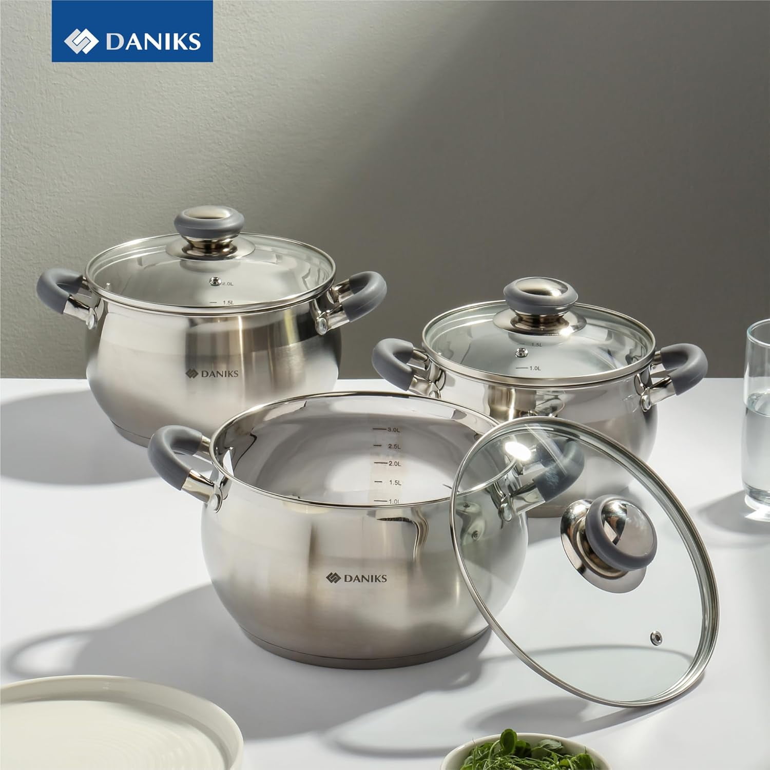 Modern 6-Piece Stainless Steel Cookware Set with Glass Lids, Tri-Ply ...