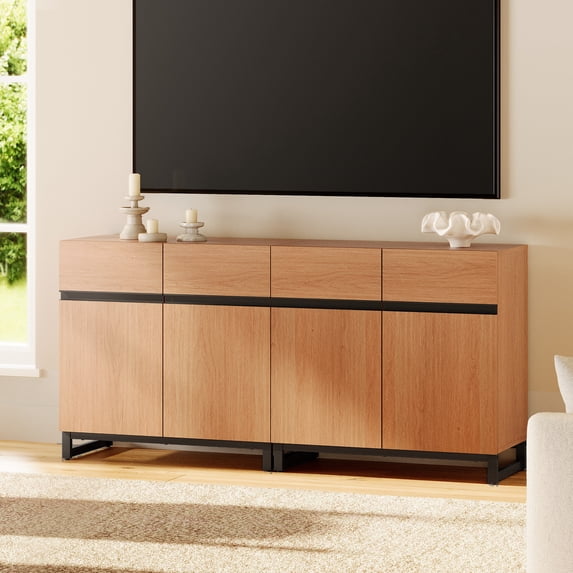 Modern 63" TV Stand with Adjustable Shelves & Metal Base, Entertainment ...