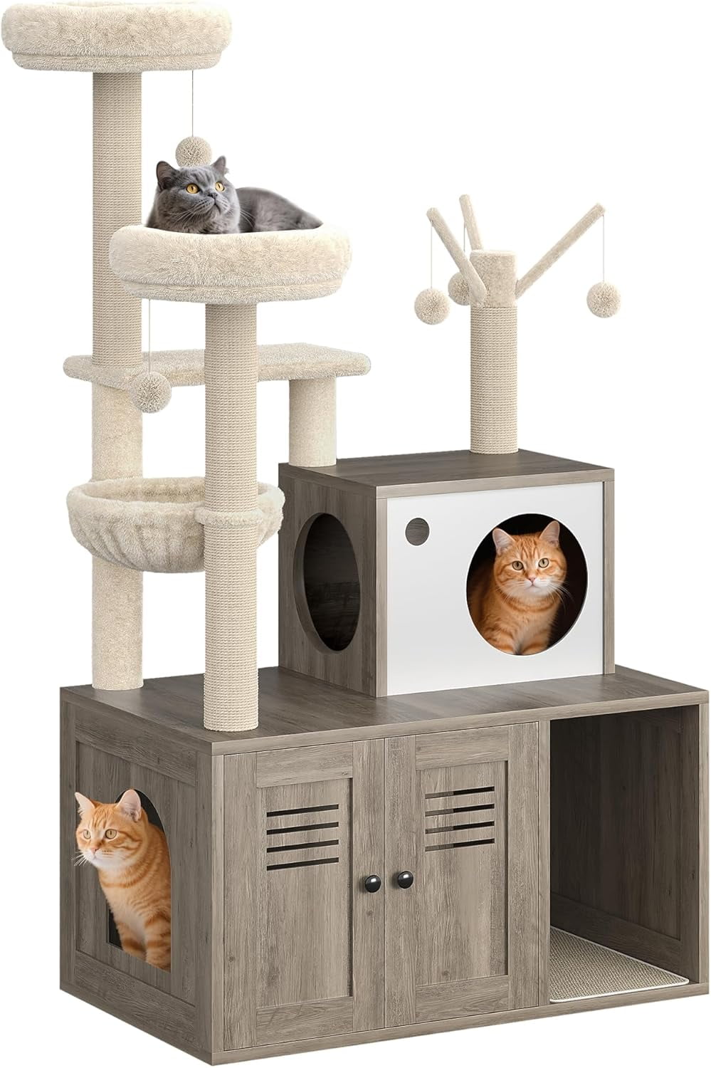 Modern 67" Cat Tree with Hidden Litter Box Enclosure, Multi-Level Tower ...